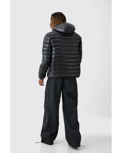 BoohooMAN Tall High Shine Hooded Puffer Jacket In Black for Men | Lyst
