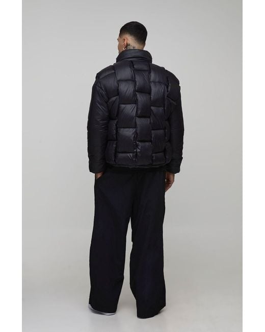 BoohooMAN Tall High Shine Weft Oversized Funnel Neck Puffer Jacket in ...