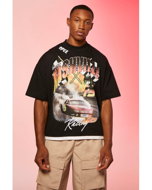 Boohooman Oversized Boxy Moto Graphic T Shirt In Black For Men Lyst