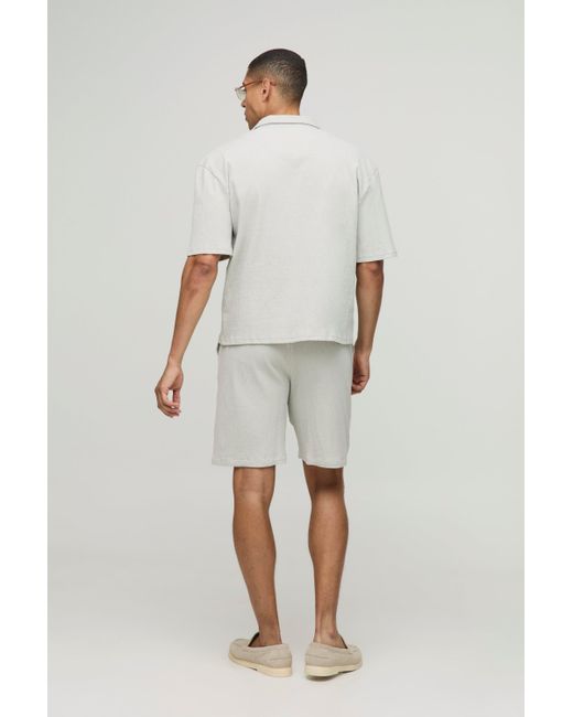 BoohooMAN Oversized Boxy Seersucker Crinkle Shirt & Short Set in Gray ...