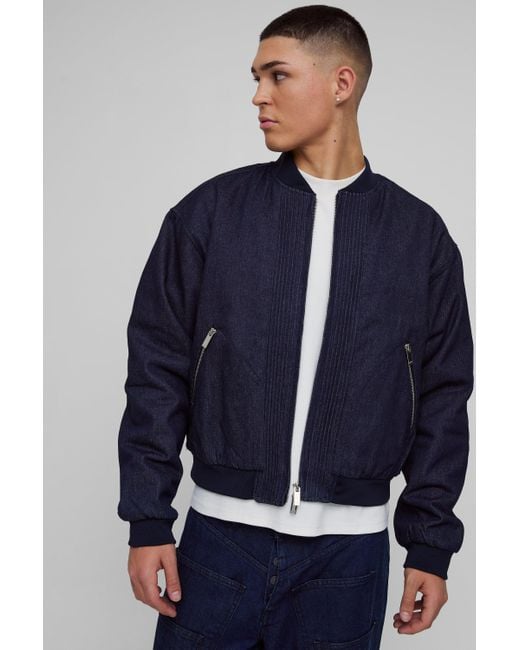 BoohooMAN Boxy Denim Padded Bomber Jacket in Blue for Men | Lyst