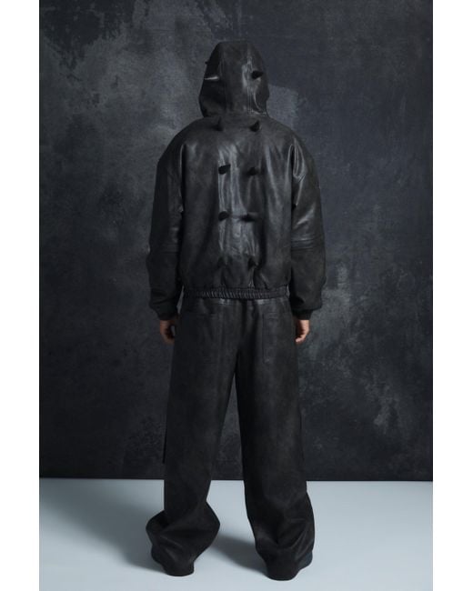 BoohooMAN Trippie Redd Oversized Boxy Pu Horn Detail Bomber Jacket In ...