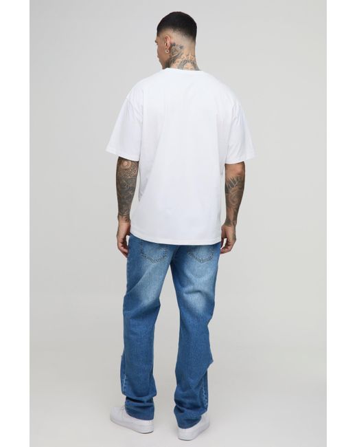 BoohooMAN Tall Relaxed Ripped Rigid Jeans in Blue for Men | Lyst