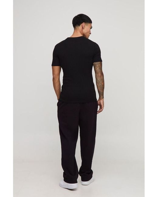 BoohooMAN Muscle Fit Ribbed T-Shirt in Black for Men | Lyst