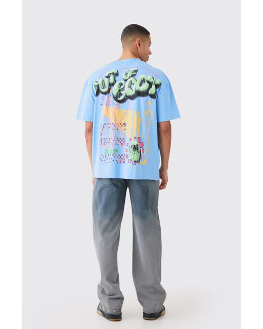 Boohooman Oversized Extended Bubble Graphic T Shirt In Blue For Men Lyst