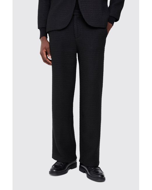 BoohooMAN Wide Leg Boucle Smart Pants in Black for Men | Lyst