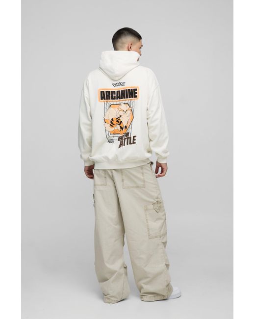 BoohooMAN Oversized Pokemon Arcanine License Wash Print Hoodie in ...