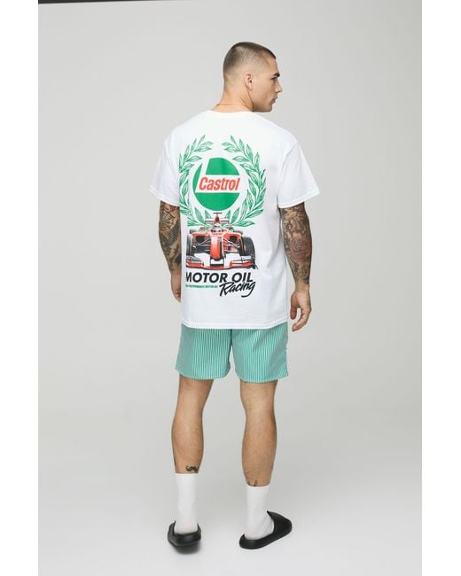 BoohooMAN Mid Length Small Stripe Print Swim Trunks in Green for Men | Lyst