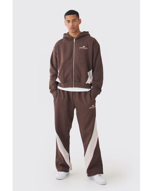 BoohooMAN Oversized Boxy Cut & Sew Colour Block Zip Through Tracksuit ...