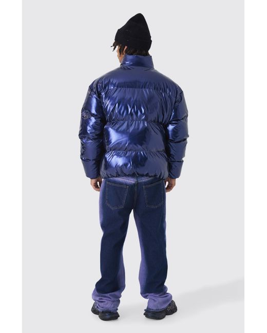 BoohooMAN Oversized Boxy Vinyl Boxy Puffer Jacket in Blue for Men | Lyst