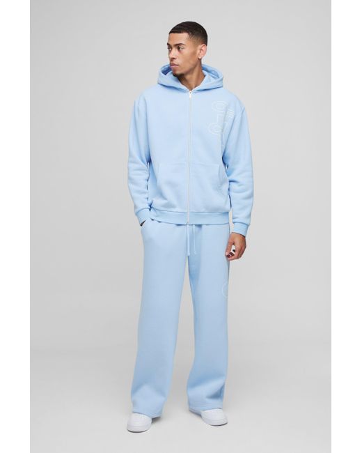 BoohooMAN Oversized Official Outline Zip Through Hooded Tracksuit in ...