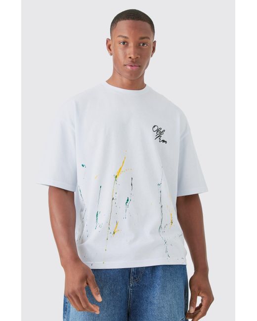 BoohooMAN Oversized Boxy Paint Splatter T-Shirt in White for Men | Lyst