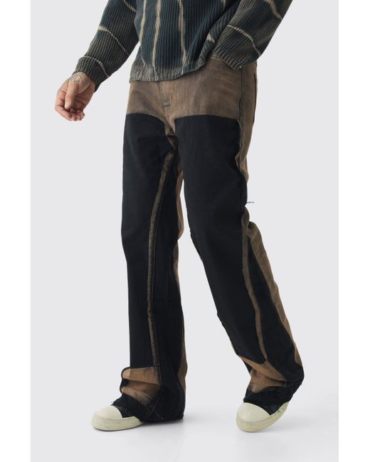 BoohooMAN Tall Paint Splatter Carpenter Panel Relaxed Fit Flared Jeans ...