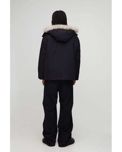 BoohooMAN Oversized Faux Fur Trim Hooded Funnel Parka Jacket in Blue ...