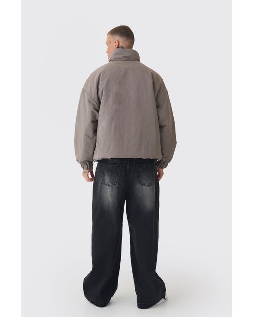 BoohooMAN Tall Oversized Boxy Padded Funnel Neck Coat in Gray for Men ...