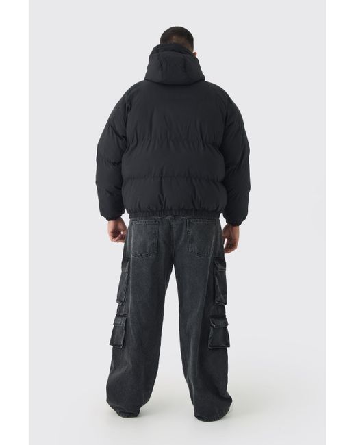 BoohooMAN Plus Regular Fit Hooded Puffer Coat in Blue for Men | Lyst
