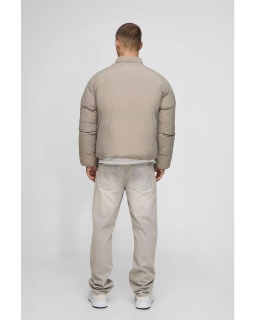 BoohooMAN Boxy Fit Mono Padded Bomber Neck Puffer Jacket in Brown for ...