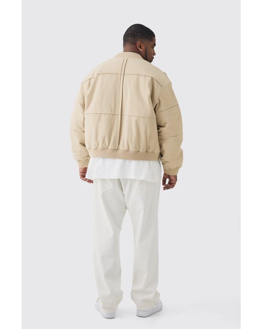 BoohooMAN Plus Boxy Panel Padded Nylon Bomber Jacket In Stone in ...