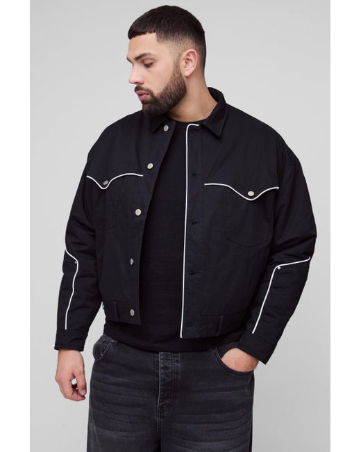 BoohooMAN Plus Piping Detail Padded Boxy Fit Western Jacket in Blue for ...