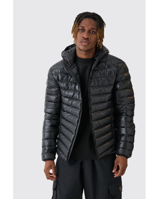 BoohooMAN Tall High Shine Hooded Puffer Jacket In Black for Men | Lyst