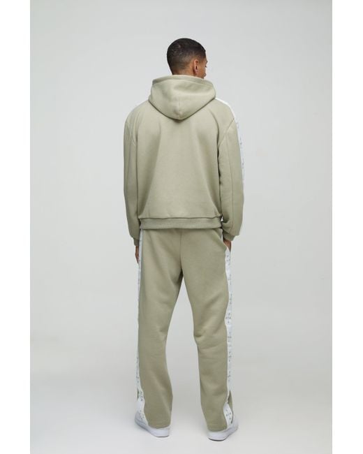 BoohooMAN Oversized Boxy Cross Side Tape Zip Through Hooded Tracksuit ...