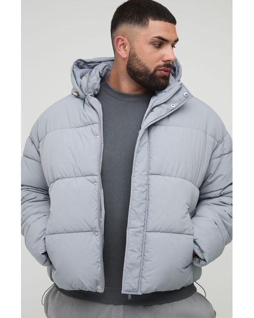 BoohooMAN Plus Boxy Crinkle Nylon Puffer in Gray for Men | Lyst