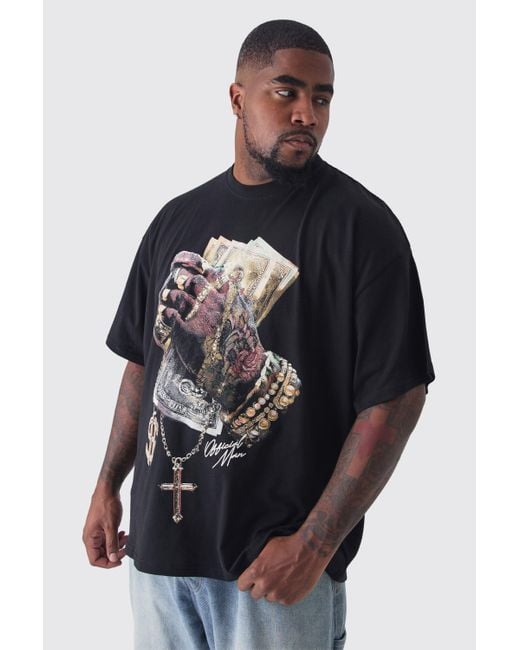 BoohooMAN Plus Money Hands Print Oversized T-Shirt in Black for Men | Lyst
