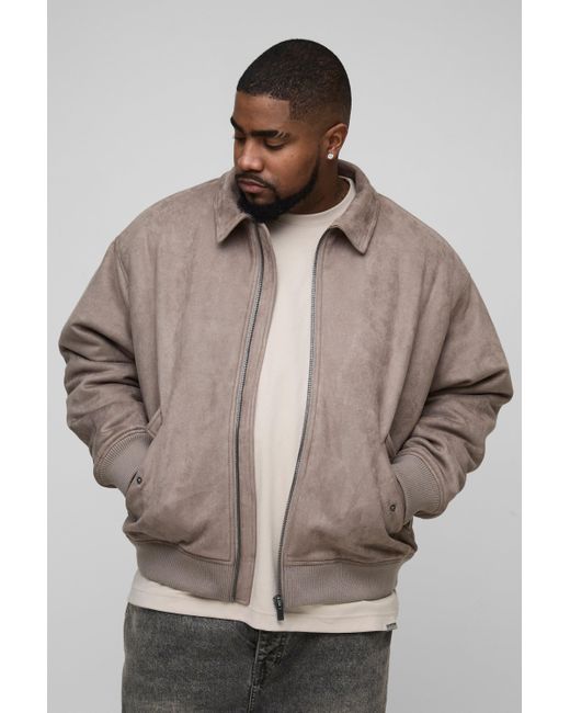 BoohooMAN Plus Faux Suede Boxy Oversized Harrington Jacket in Gray for ...