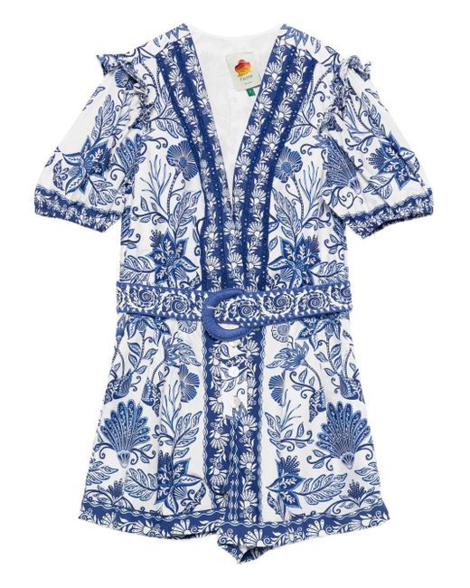FARM Rio Shell Garden Playsuit in Blue | Lyst UK
