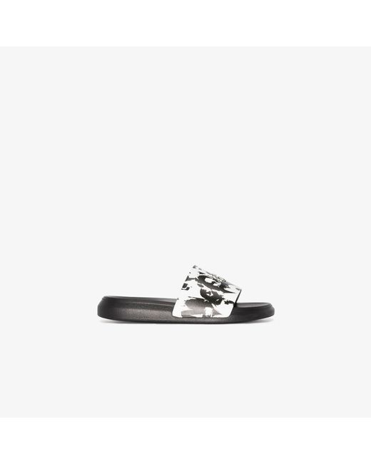 Alexander McQueen Rubber Graffiti Paint Splatter Slides In White For 