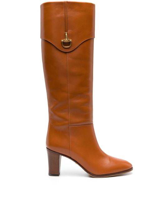Gucci Brown Horsebit 75 Leather Knee-high Boots | Lyst