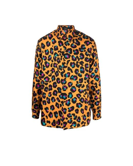 Versace Orange Daisy Leopard Print Silk Shirt for Men | Lyst