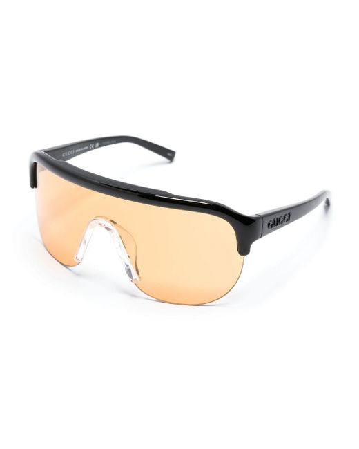 Gucci Half-Rim Shield-Frame Sunglasses in Natural | Lyst