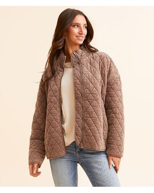 BKE Diamond Quilted Corduroy Shacket in Brown | Lyst