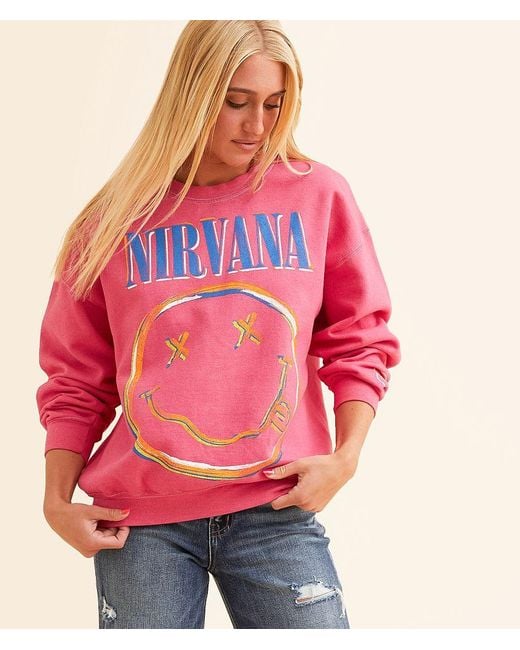 Merch Traffic Nirvana Smiley Face Pullover in Red | Lyst