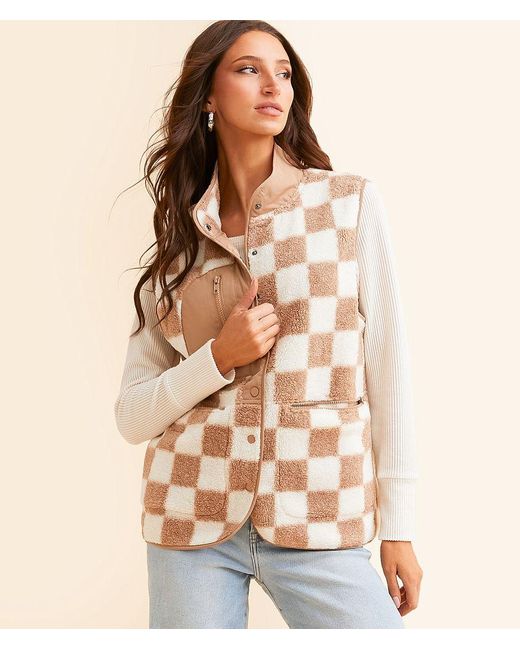 Blu Pepper Checkered Sherpa Vest in Natural | Lyst
