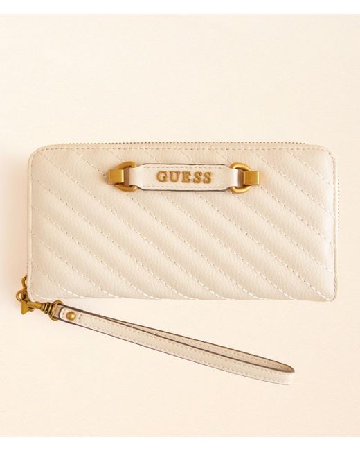 Guess Sela Quilted Wristlet Wallet in Natural | Lyst
