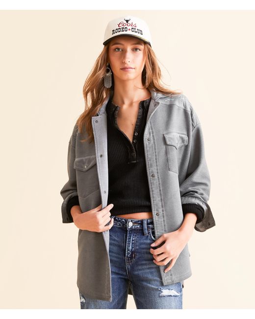 BKE Ribbed Aztec Embroidered Shacket in Gray | Lyst