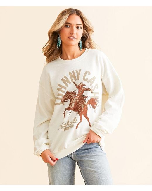 Merch Traffic Johnny Cash Cowboy Oversized Band Pullover in White | Lyst