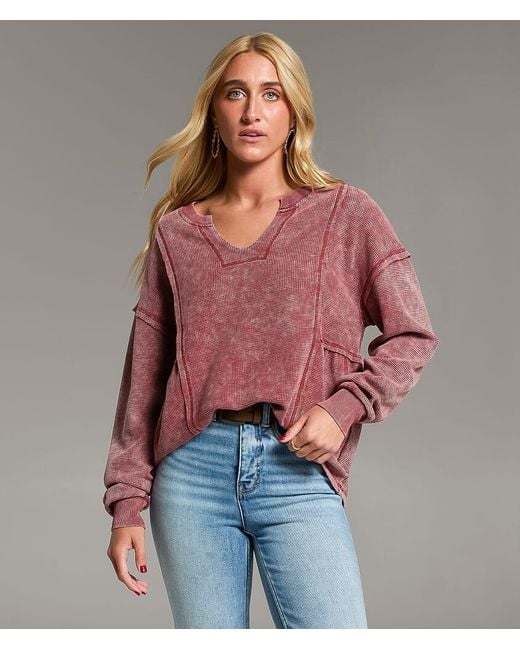 BKE Raw Edge Washed Thermal in Red | Lyst