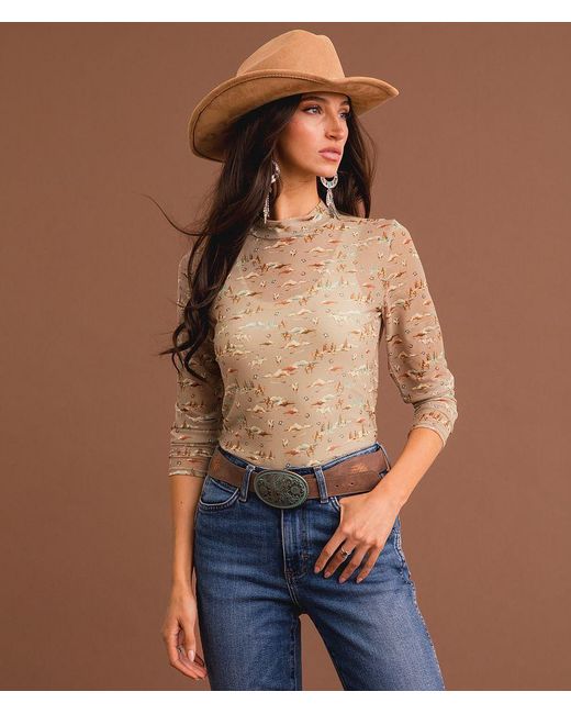 Sterling & Stitch Western Mesh Top in Blue | Lyst