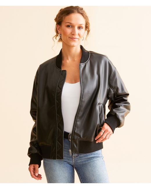 Vila Faux Leather Bomber Jacket in Black | Lyst