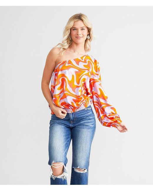 Willow & Root One Shoulder Wavy Bubble Top in Blue | Lyst