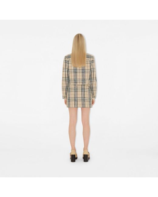 Burberry Cropped Check Denim Jacket in Natural | Lyst