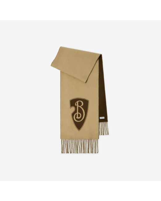 Burberry B Shield Wool Brewed Protein Cashmere Blend Scarf in Natural ...
