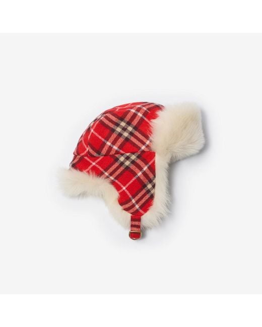 Burberry Check Wool Trapper Hat in Red for Men | Lyst UK