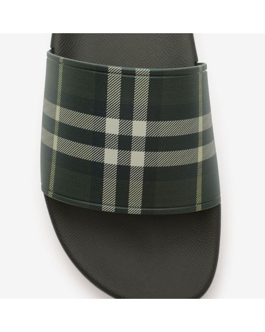 Burberry Check Slides in Green for Men | Lyst UK
