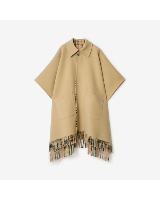 Burberry Reversible Check Wool Cape in Natural | Lyst UK
