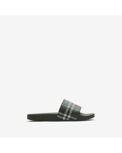 Burberry Check Slides in Green for Men | Lyst UK