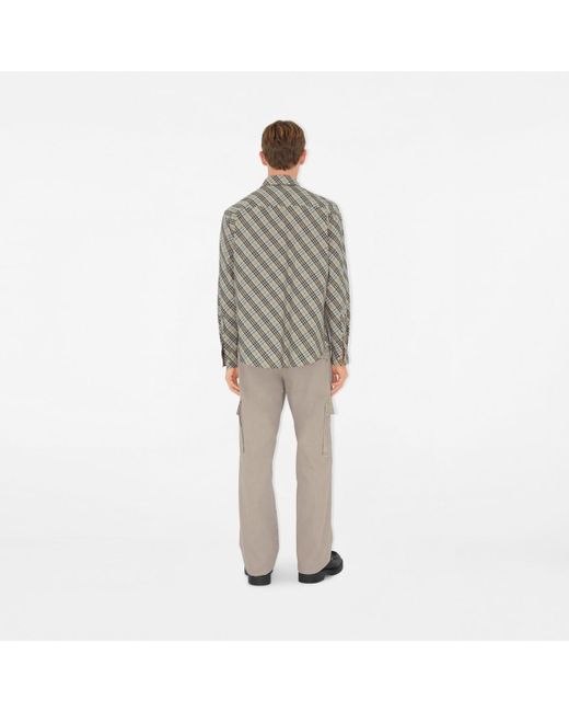 Burberry Relaxed Fit Check Cotton Shirt in Gray for Men | Lyst